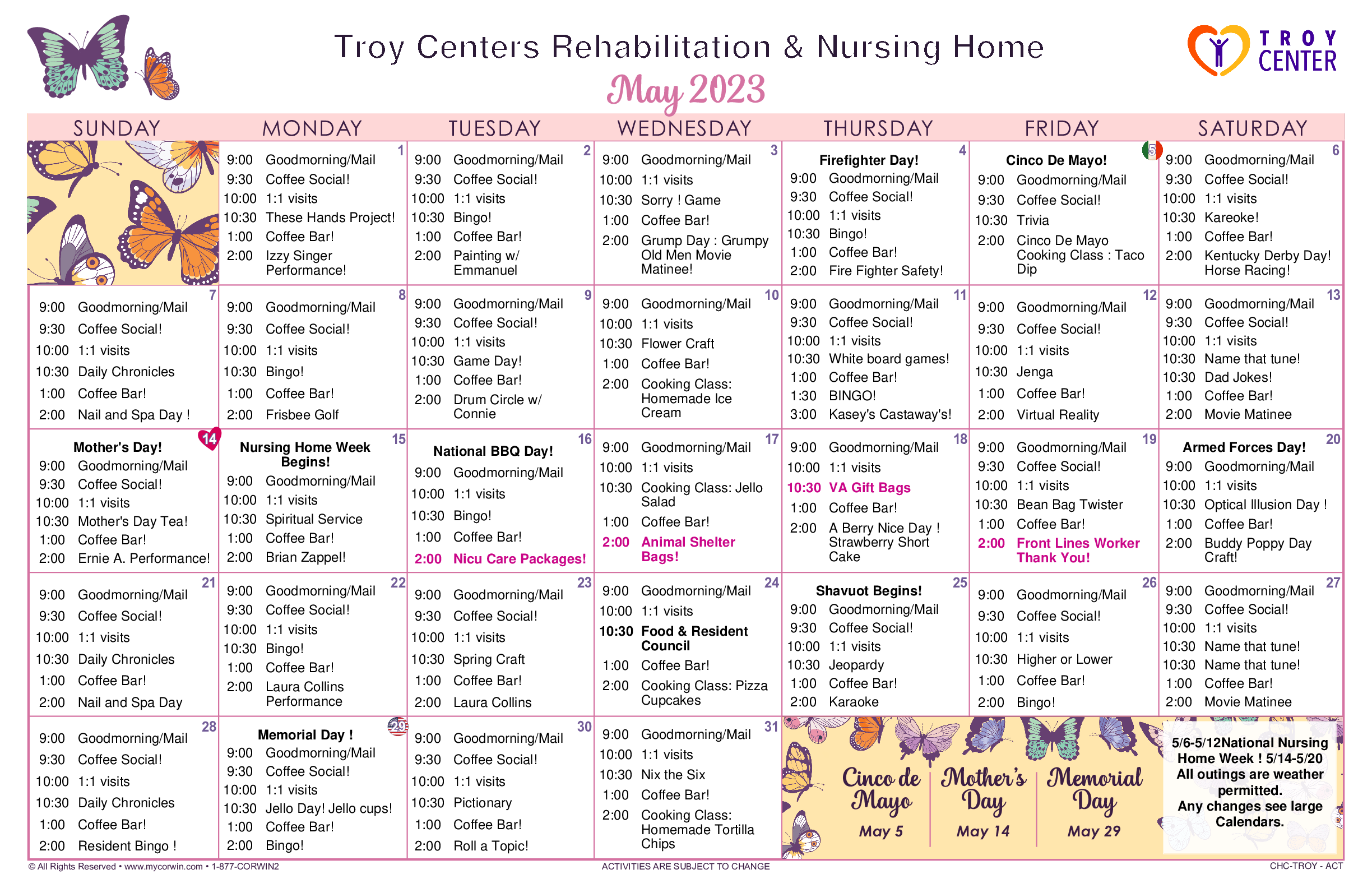 Troy Center – Centers Health Care Nursing and RehabilitationCalendar ...